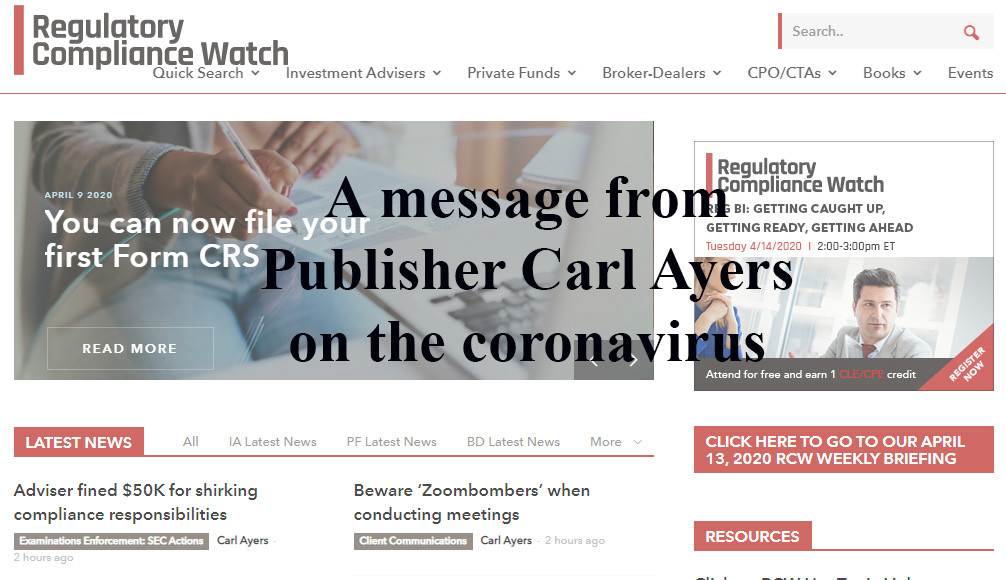 RCW Publisher Carl Ayers on the coronavirus